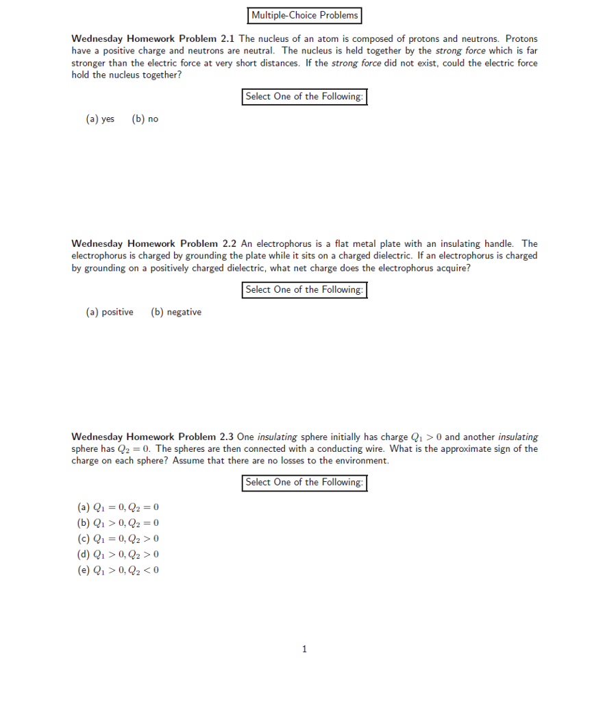Solved Multiple-Choice Problems Wednesday Homework Problem | Chegg.com