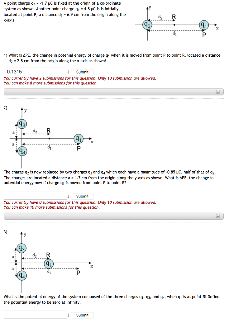 Solved A point charge q2-1.7 uC is fixed at the origin of a | Chegg.com
