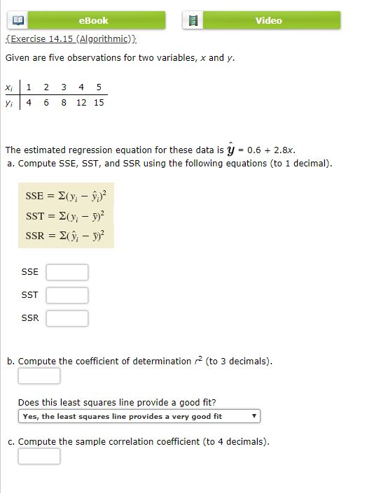Solved eBook Video Exercise 14.15 (Algorithmic) Given are | Chegg.com