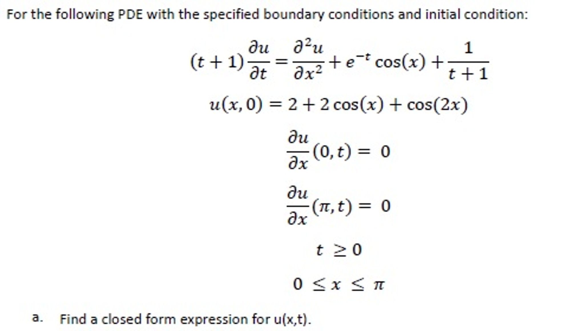 For the following PDE with the specified boundary | Chegg.com