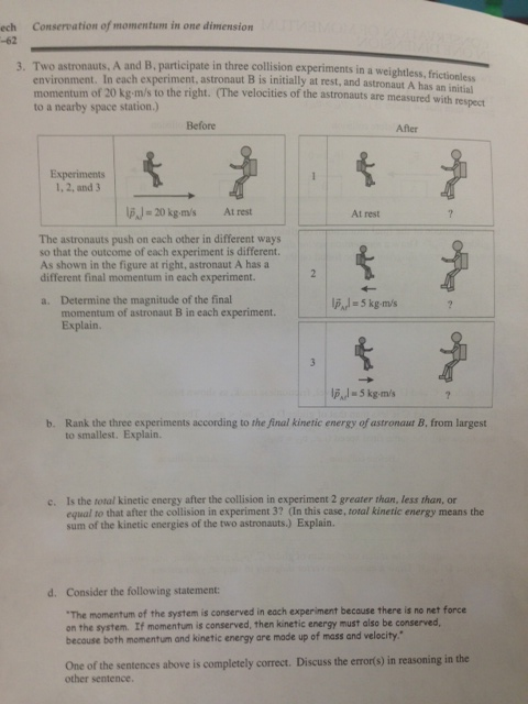 Solved Two austronauts A and B, Participate in 3 collision | Chegg.com
