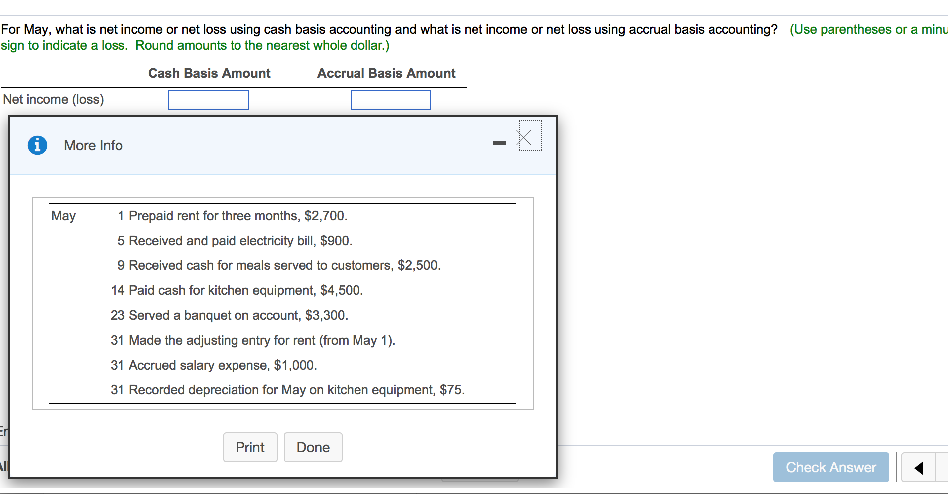 Solved For May, what is net income or net loss using cash | Chegg.com