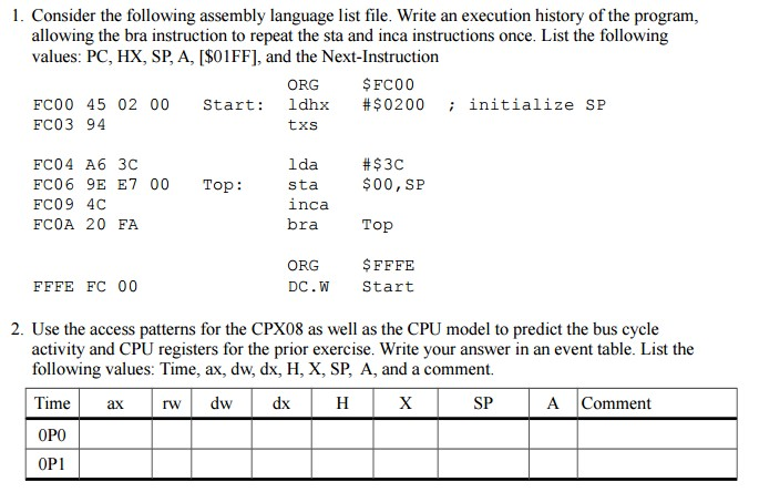 Consider the following assembly language list file. | Chegg.com