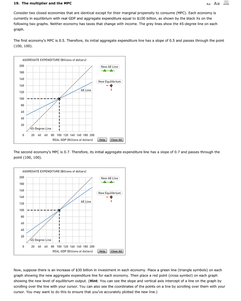 Solved 19. The multiplier and the MPC Aa Aa Consider two | Chegg.com