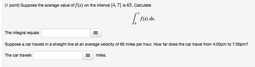 Solved 1 point) Suppose the average value of fx) on the | Chegg.com