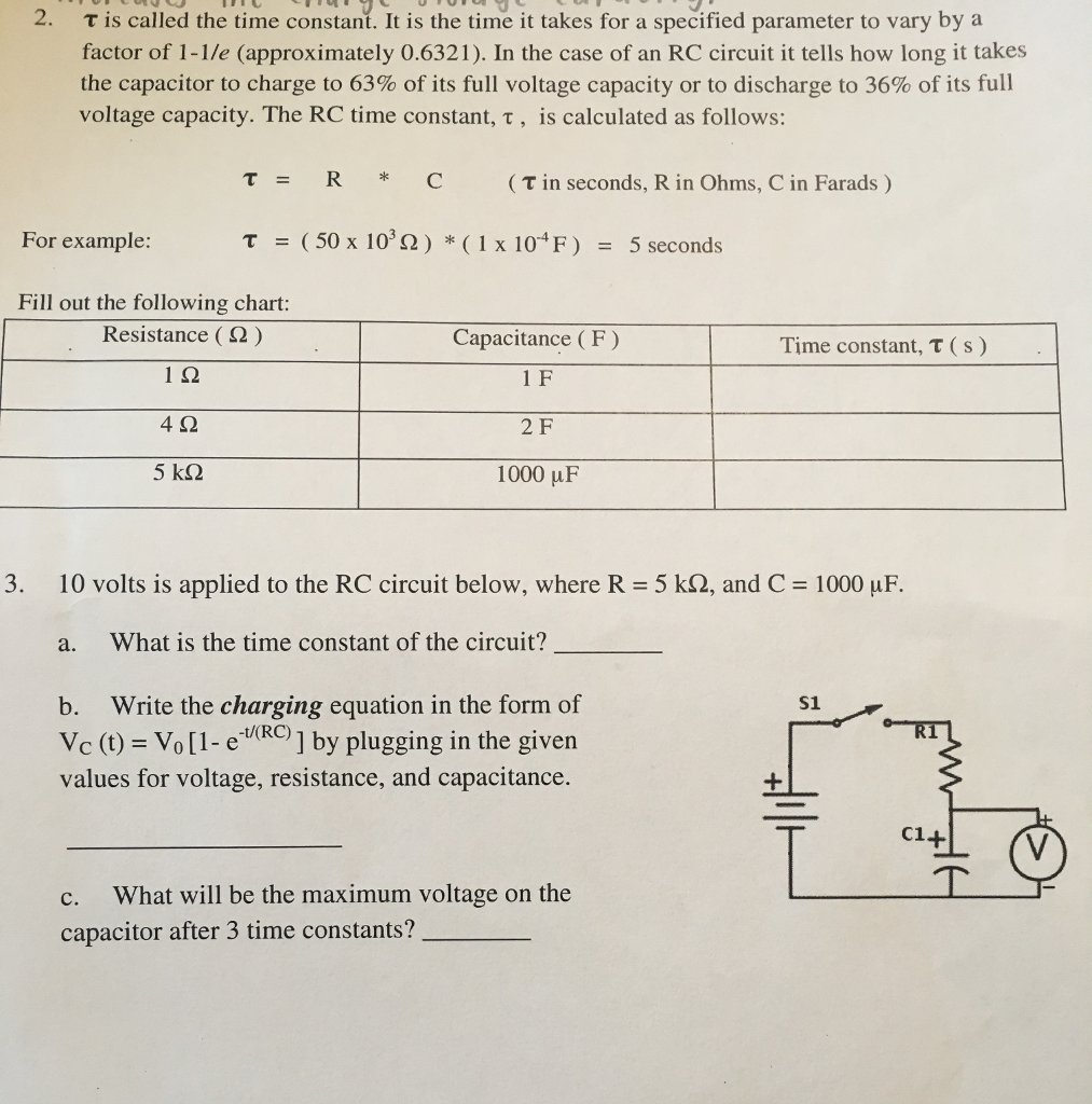 Solved 2, τ is called the time constant. It is the time it | Chegg.com