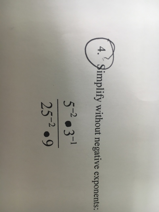Solved Simplify without negative exponents: 5^-2. | Chegg.com