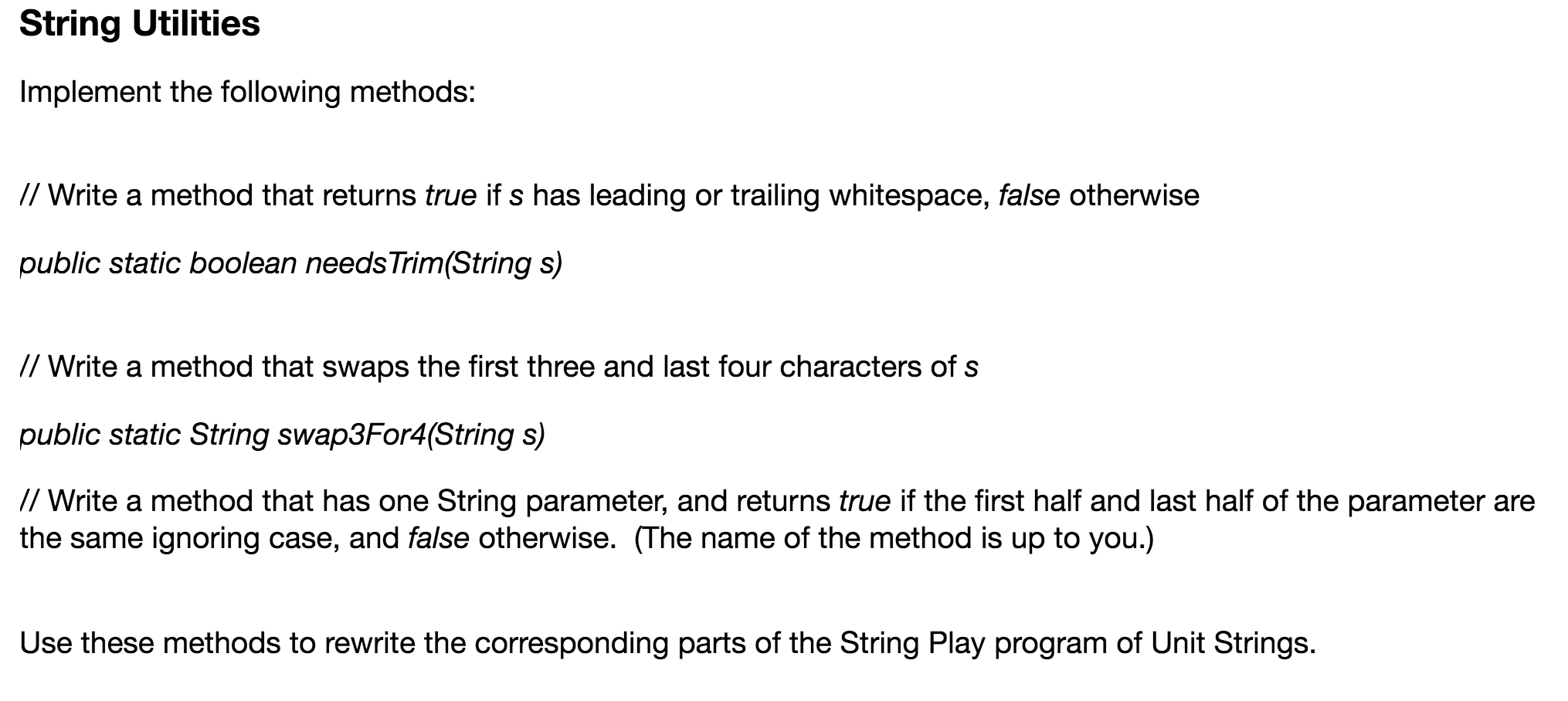 Solved String Utilities Implement the following methods: II | Chegg.com