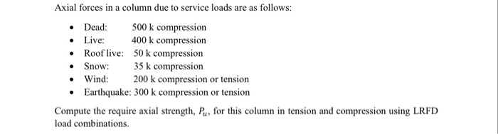 Solved Axial forces in a column due to service loads are as | Chegg.com