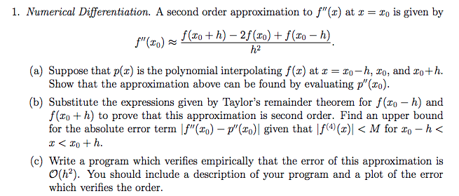 Solved (Numerical Differentiation - Second Order | Chegg.com