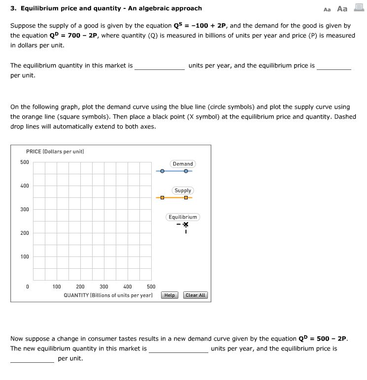 Solved 3. Equilibrium price and quantity An algebraic | Chegg.com