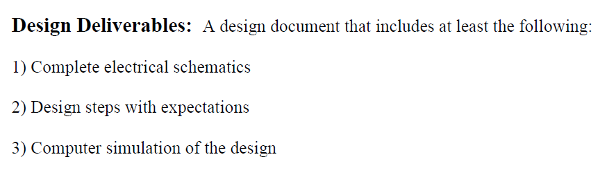 Design Deliverables: A design document that includes | Chegg.com