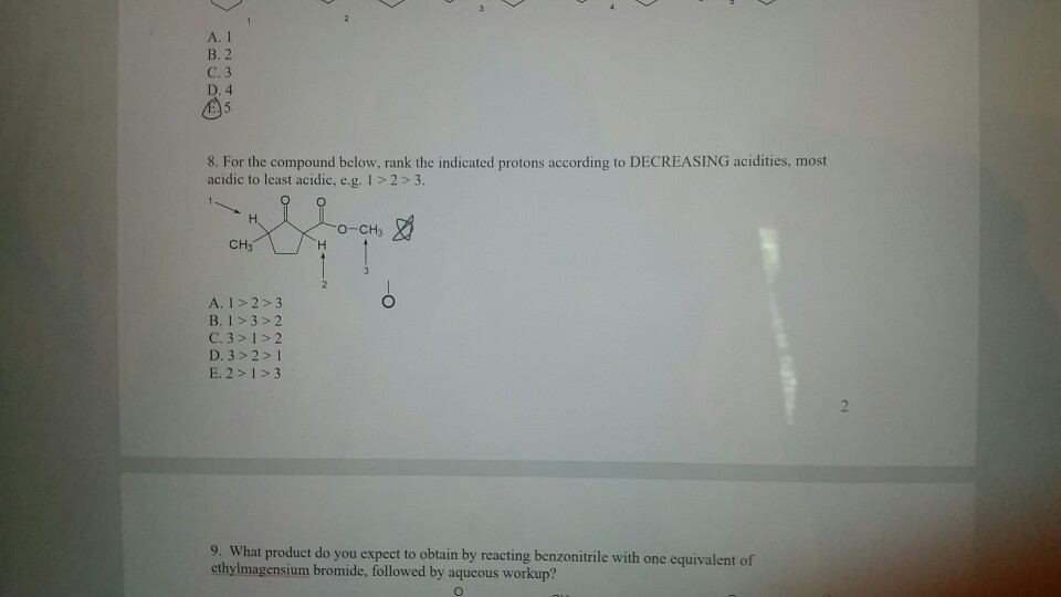 Solved C. 3 D. 4 8. For the compound below, rank the | Chegg.com