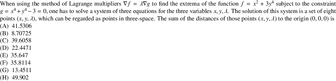 Solved When using the method of Lagrange multipliers f = | Chegg.com