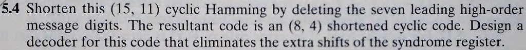 Solved Shorten this (15, 11) cyclic Hamming by deleting the | Chegg.com
