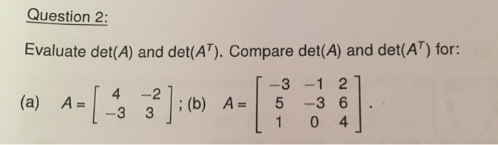 Solved Evaluate det (A) and det(A^t). Compare det(A) and | Chegg.com