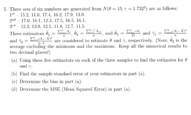 Solved 5. Three sets of six numbers are generated from N (0 | Chegg.com