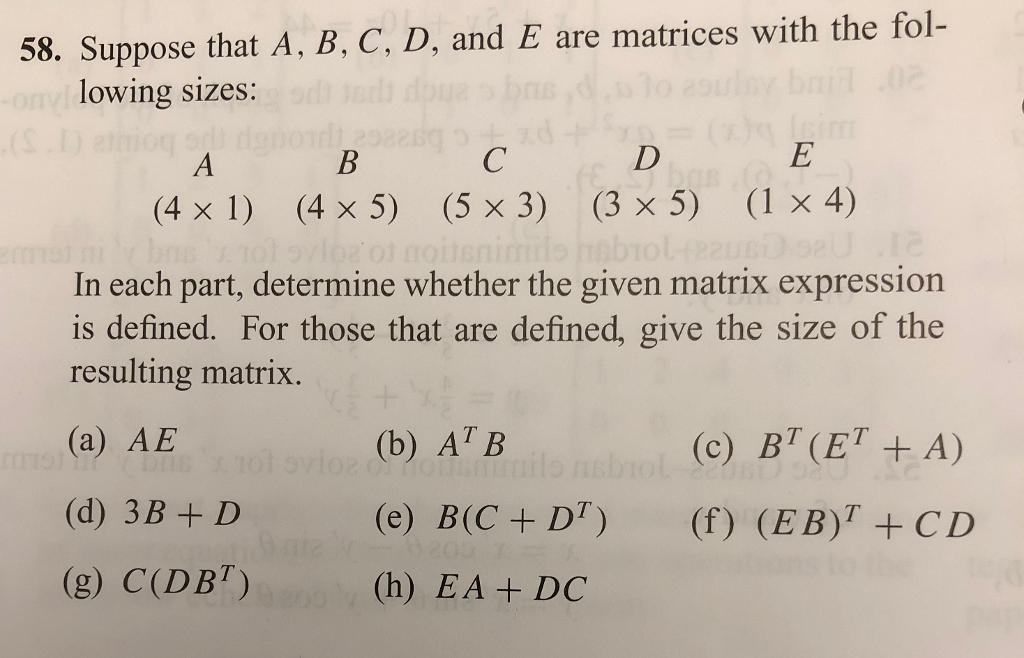 Solved 58. Suppose that A, B, C, D, and E are matrices with | Chegg.com