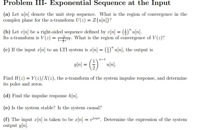 Solved Problem III- Exponential Sequence at the Input (a) | Chegg.com