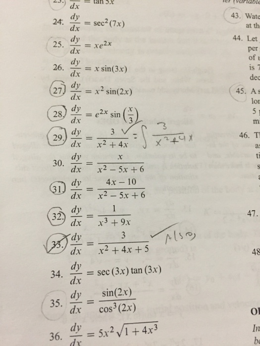 Solved dy/dx = sec^2(7x) dy/dx = xe^2x dy/dx = x sin(3x) | Chegg.com