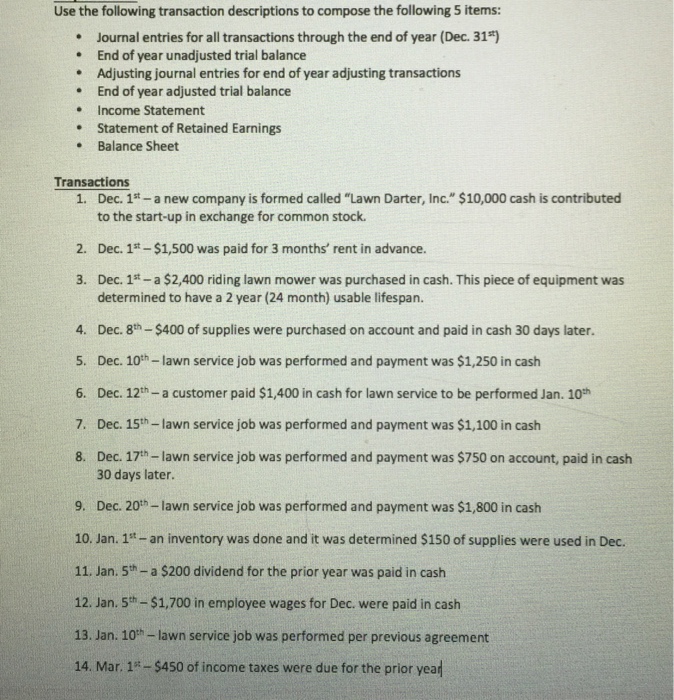 Solved Use the following transaction descriptions to compose | Chegg.com