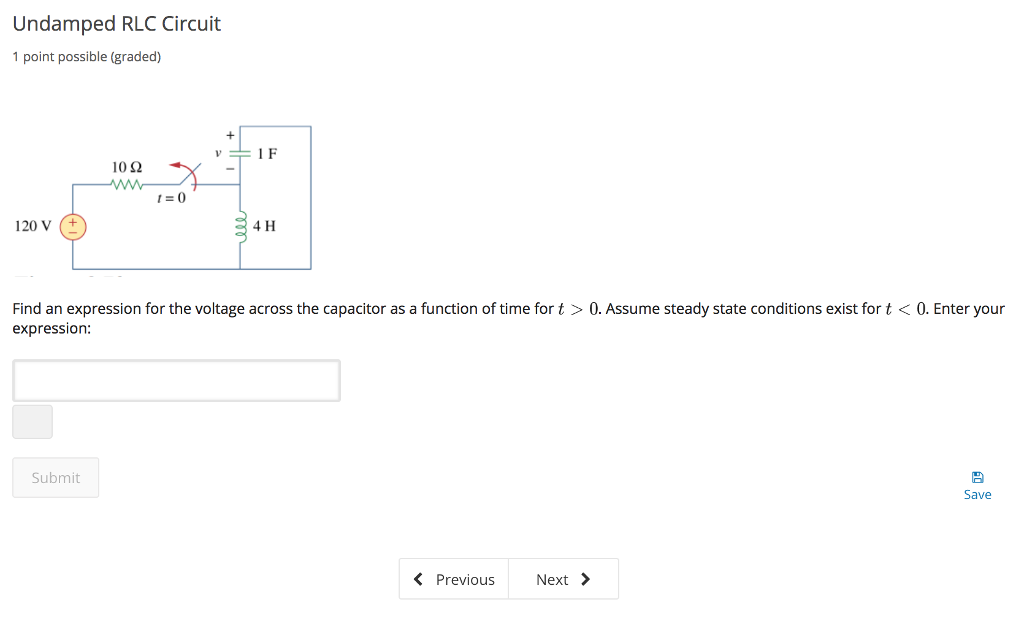 Solved Undamped RLC Circuit 1 point possible (graded) 10? | Chegg.com