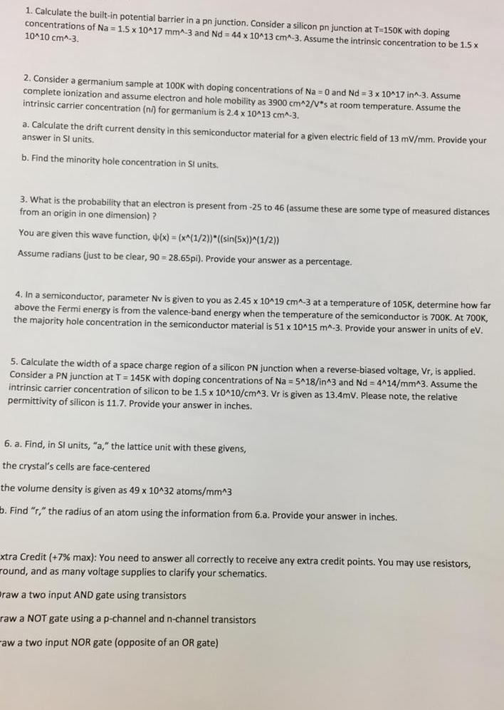 Solved 1. Calculate the built-in potential barrier in a pn | Chegg.com