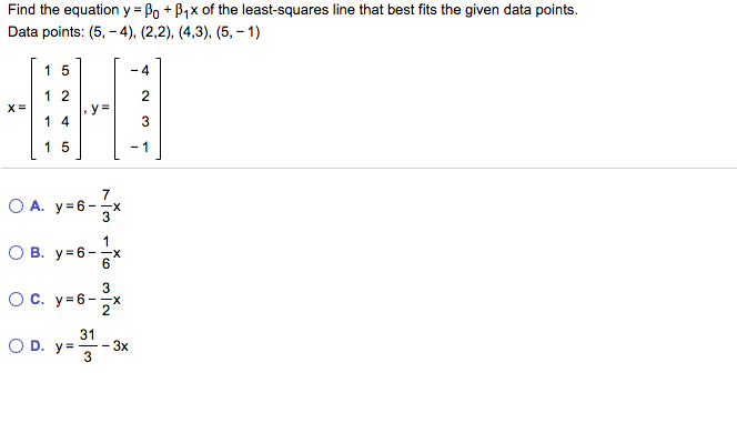 Solved Find the equation y = beta 0 + beta _1 times of the | Chegg.com
