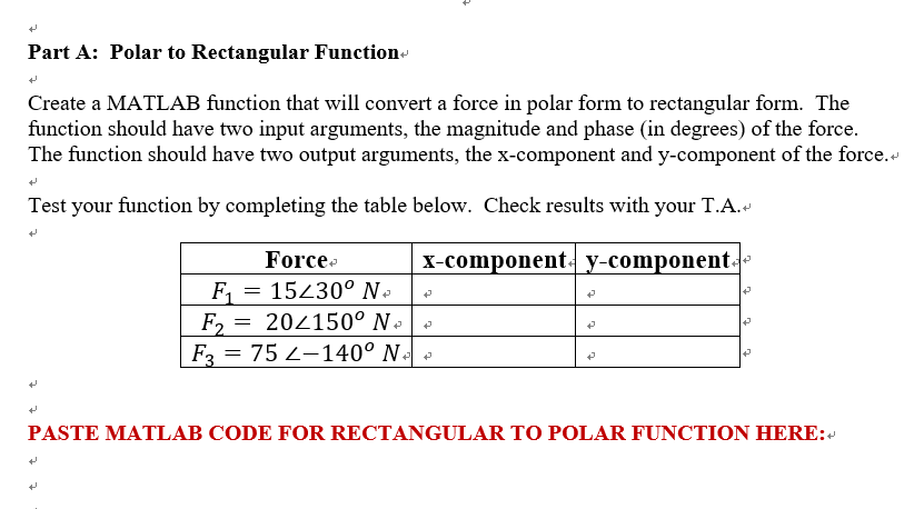 Solved Part A: Polar to Rectangular Function Create a MATLAB | Chegg.com