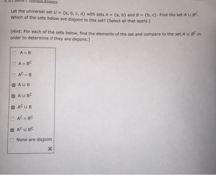 Solved Let the universal set union = {a, b, c,} with sets A | Chegg.com