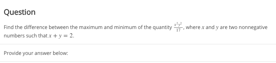 Solved Question Find the difference between the maximum and | Chegg.com