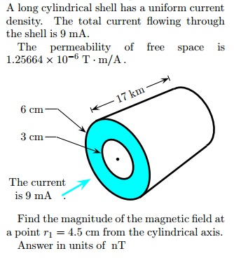 Solved A long cylindrical shell has a uniform current | Chegg.com