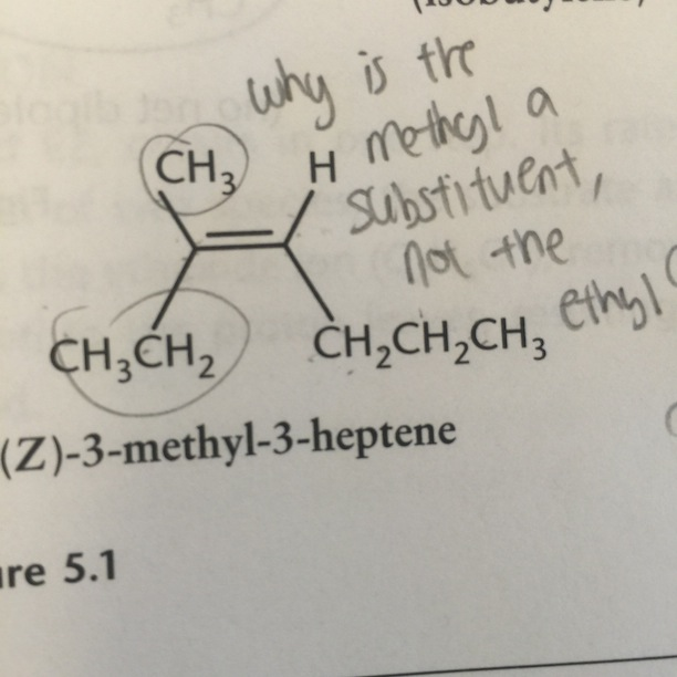 Solved in (z)- 3-methyl-3-heptene why is the methyl the | Chegg.com