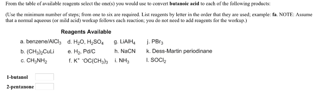Solved From the table of available reagents select the | Chegg.com