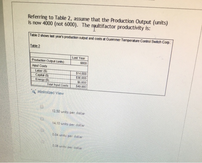 Solved Referring to Table 2, assume that the Production | Chegg.com