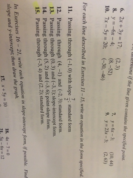 Solved For each line described in Exercises 11-15, write an | Chegg.com