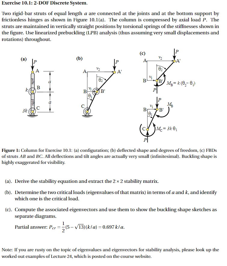 Exercise 10.1: 2-DOF Discrete Svstem Two rigid-bar | Chegg.com