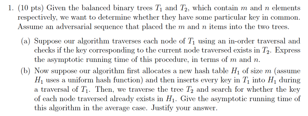 Solved 1· (10 pts) Given the balanced binary trees T1 and | Chegg.com
