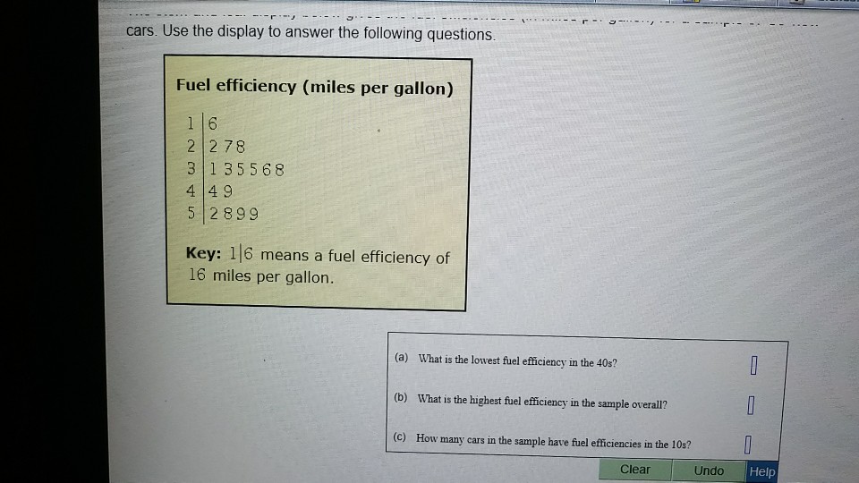 Solved cars. Use the display to answer the following | Chegg.com
