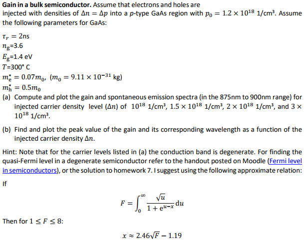 Gain in a bulk semiconductor. Assume that electrons | Chegg.com
