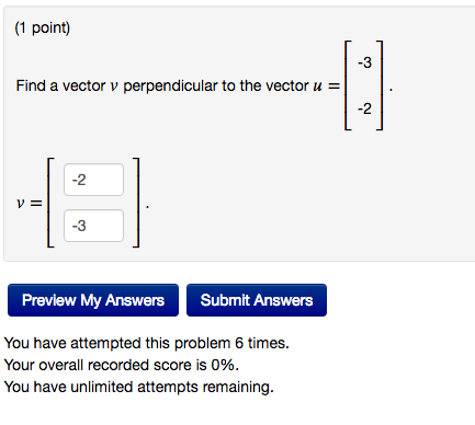 Solved Find a vector v perpendicular to the vector u = [-3 | Chegg.com