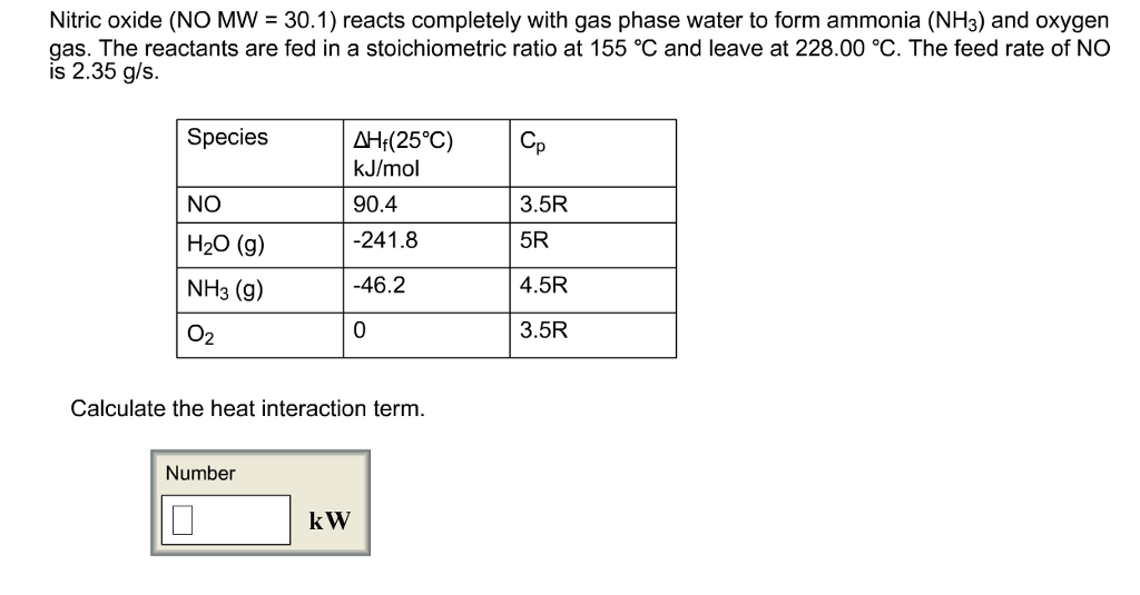 Solved Nitric oxide (NO MW 30.1) reacts completely with gas | Chegg.com