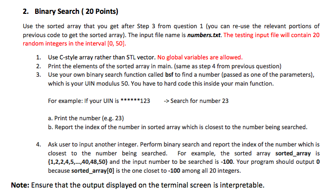 Solved C++ Programming (Binary Search) Using part of the | Chegg.com