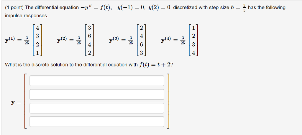 Solved (1 point) The differential equation-y"-f(t), impulse | Chegg.com