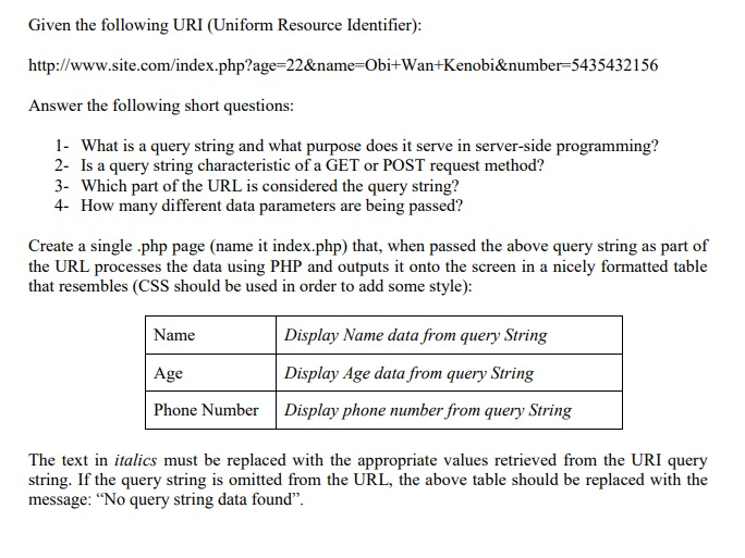Solved Given the following URI (Uniform Resource | Chegg.com