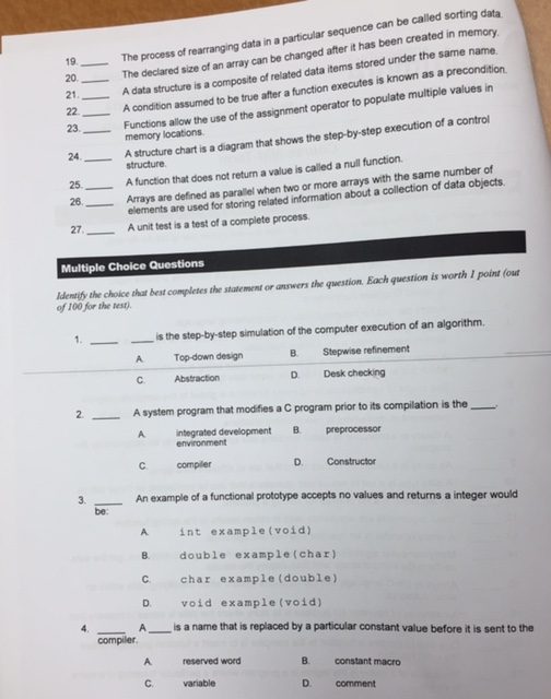 Solved 19 - The process of rearranging data in a particular | Chegg.com