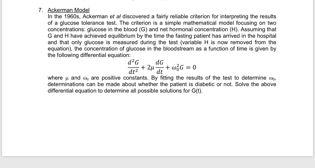 Solved 7. Ackerman Model In the 1960s, Ackerman et al | Chegg.com