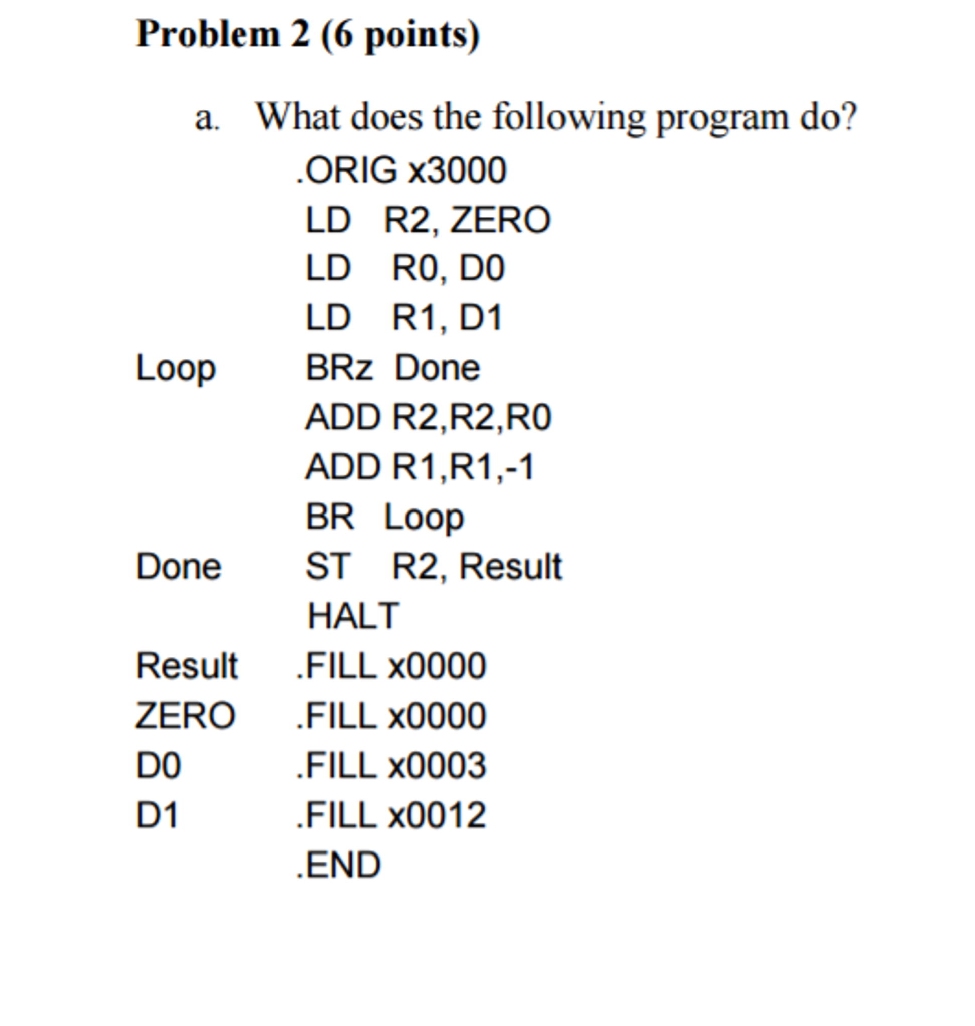 What does the following program do? .ORIG X3000 LD | Chegg.com