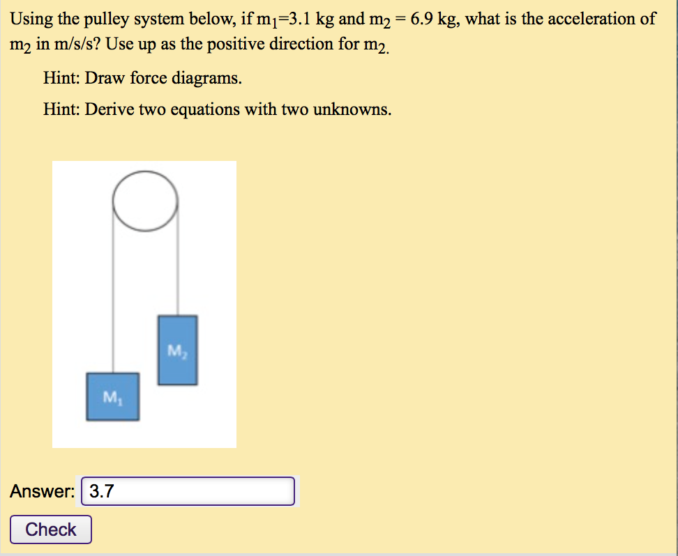 Solved Using the pulley system below, if m1=3.1 kg and m2 = | Chegg.com