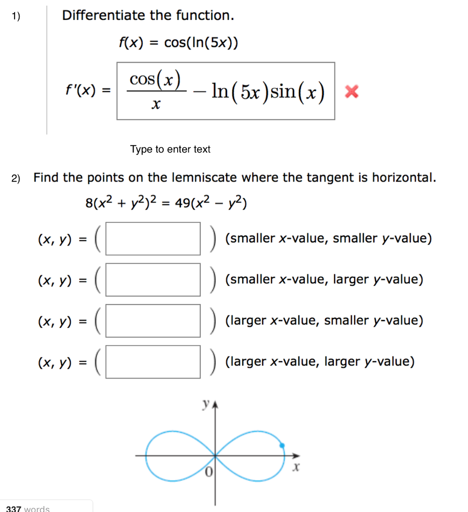 Solved 1) Differentiate the function. f(x) - cos(In(5x)) | Chegg.com